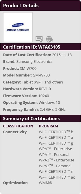 SM-W700: Samsung è pronta per un nuovo Tablet PC con Windows 10 ...